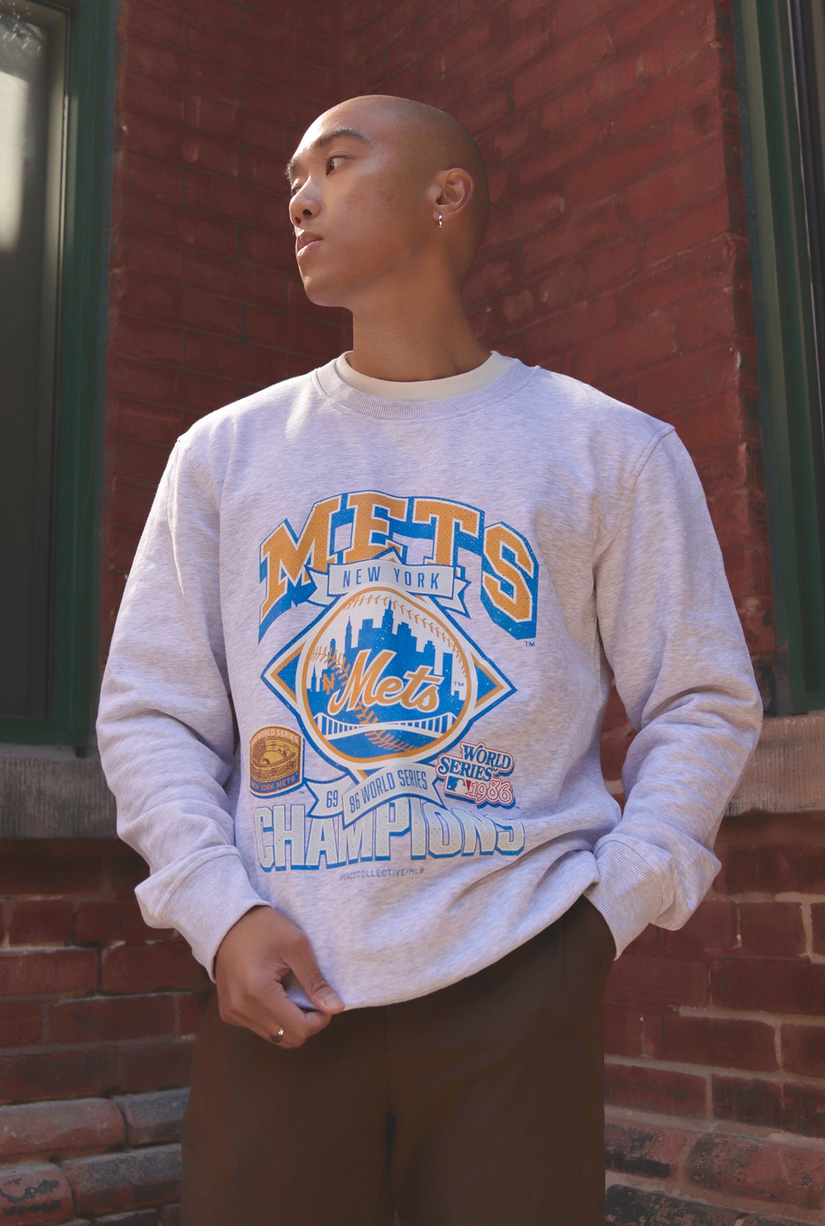 New York Mets Vintage Cooperstown Collection Crewneck - Ash