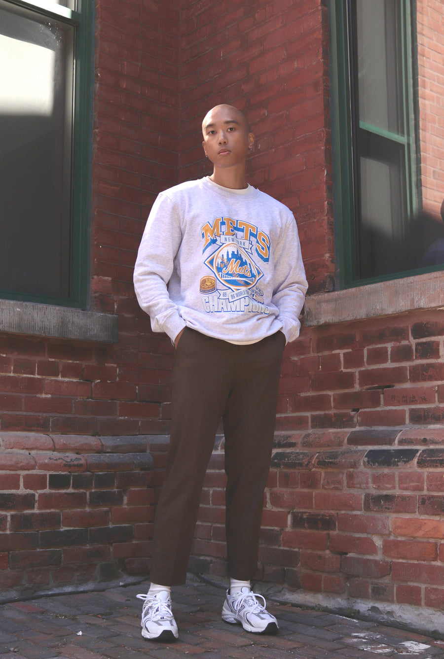 New York Mets Vintage Cooperstown Collection Crewneck - Ash