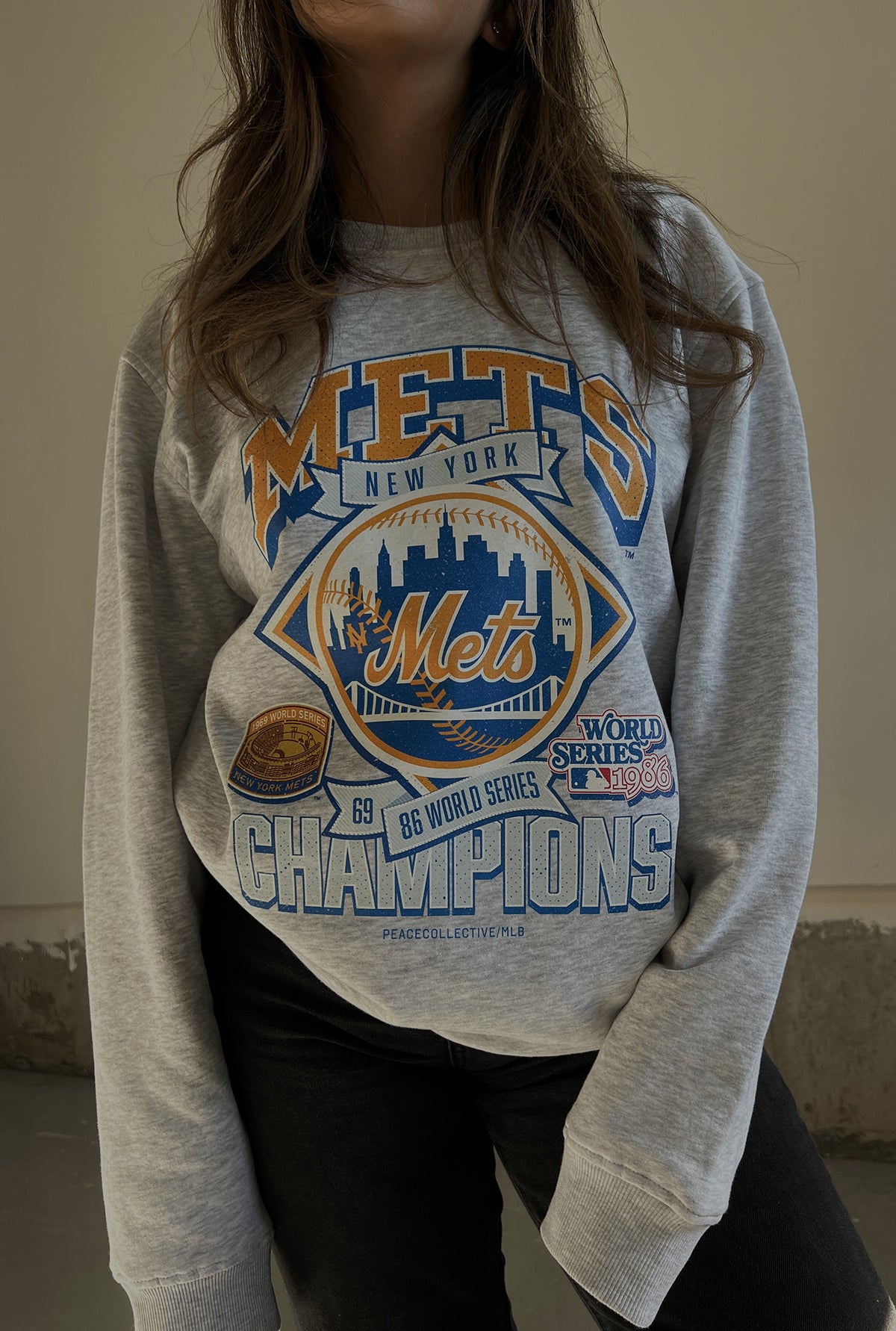 New York Mets Vintage Cooperstown Collection Crewneck - Ash