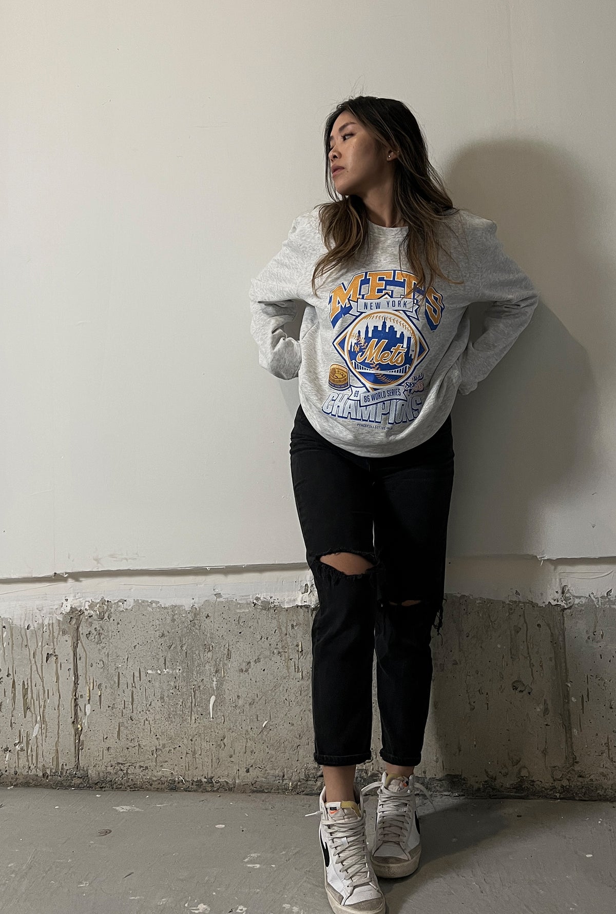 New York Mets Vintage Cooperstown Collection Crewneck - Ash